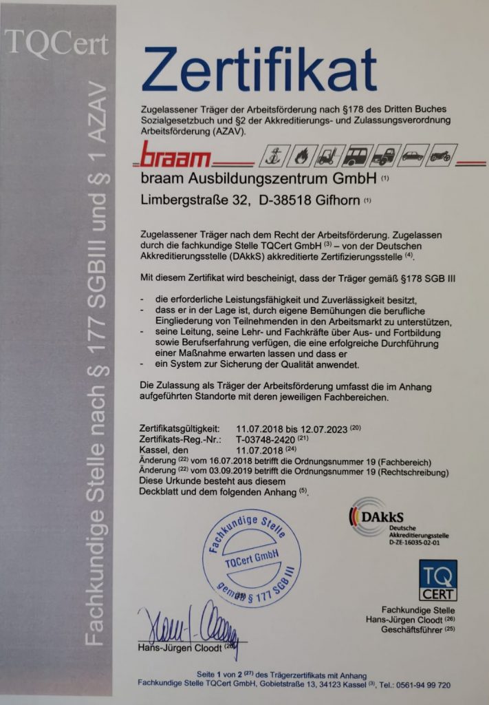 Zertifikat – braam Ausbildungszentrum GmbH